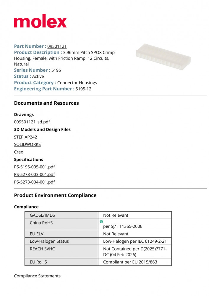Molex PS-5195-005 product specification page 1