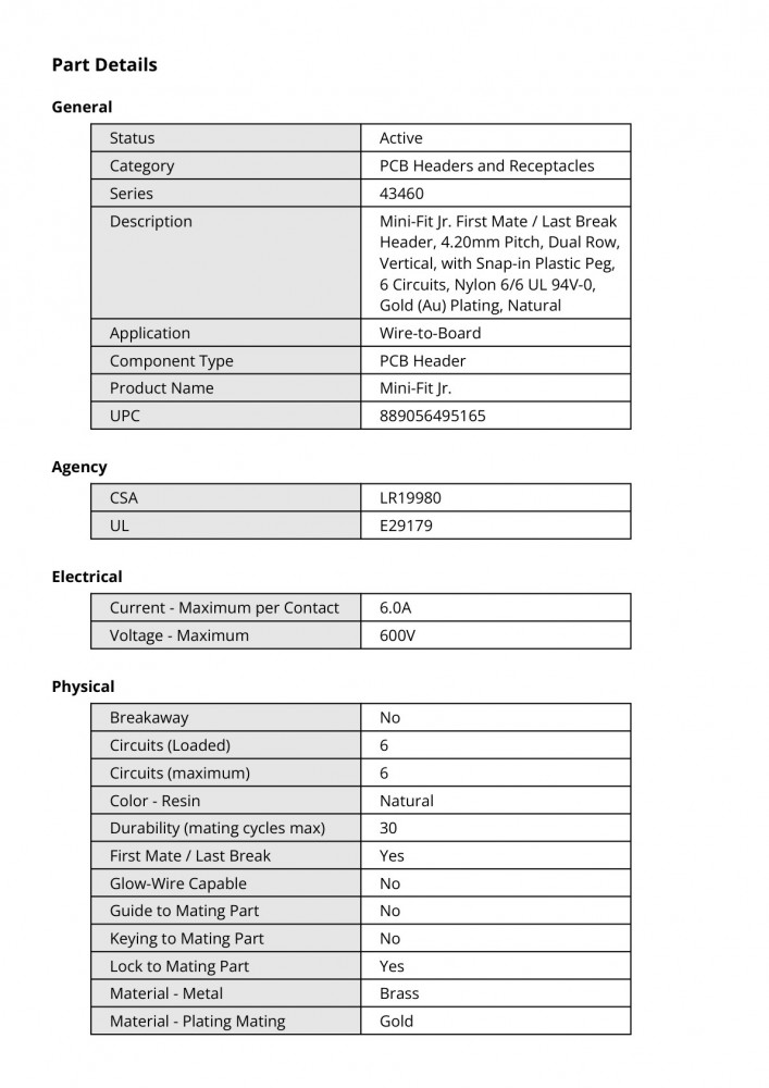 Technical document image 2 for MOLEX 434600017