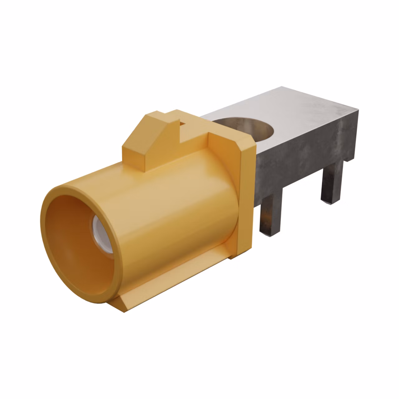 FAKRA Jack, Right-Angle, PCB Receptacle, Through Hole, Die Cast Body, Tin (Sn) Plated, Pin in Paste, Tape and Reel, Keying Code M, Pastel Orange, 50 Ohms for sale