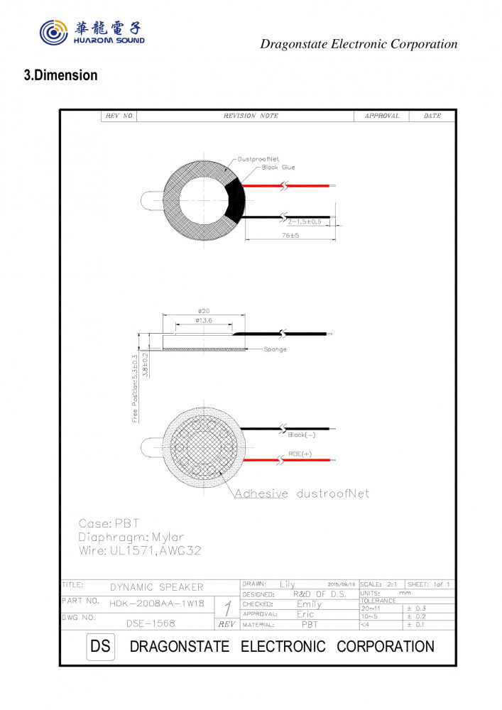 HDK-2008AA-1W18 material structure page