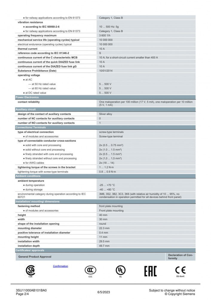 SIEMENS 3SU11000AB101BA0 datasheet page 2