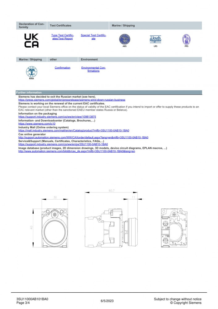 SIEMENS 3SU11000AB101BA0 datasheet page 3