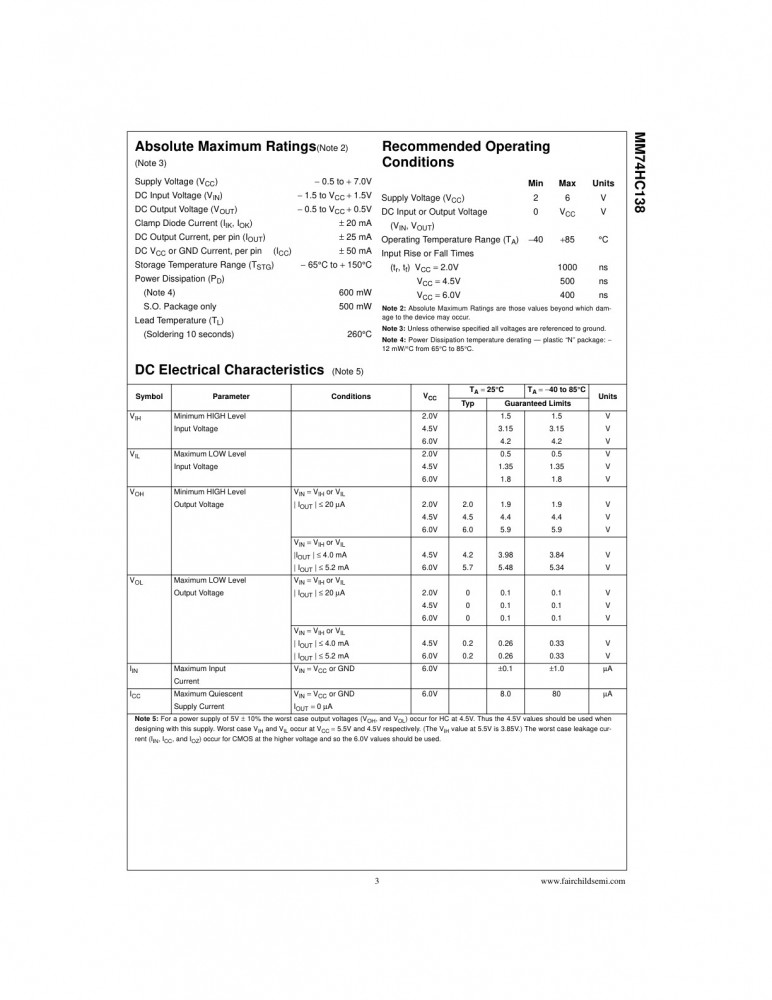MM74HC138 datasheet page 3