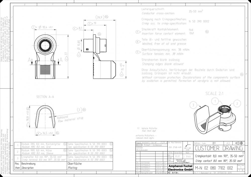 Amphenol N020807102002 technical drawing extract