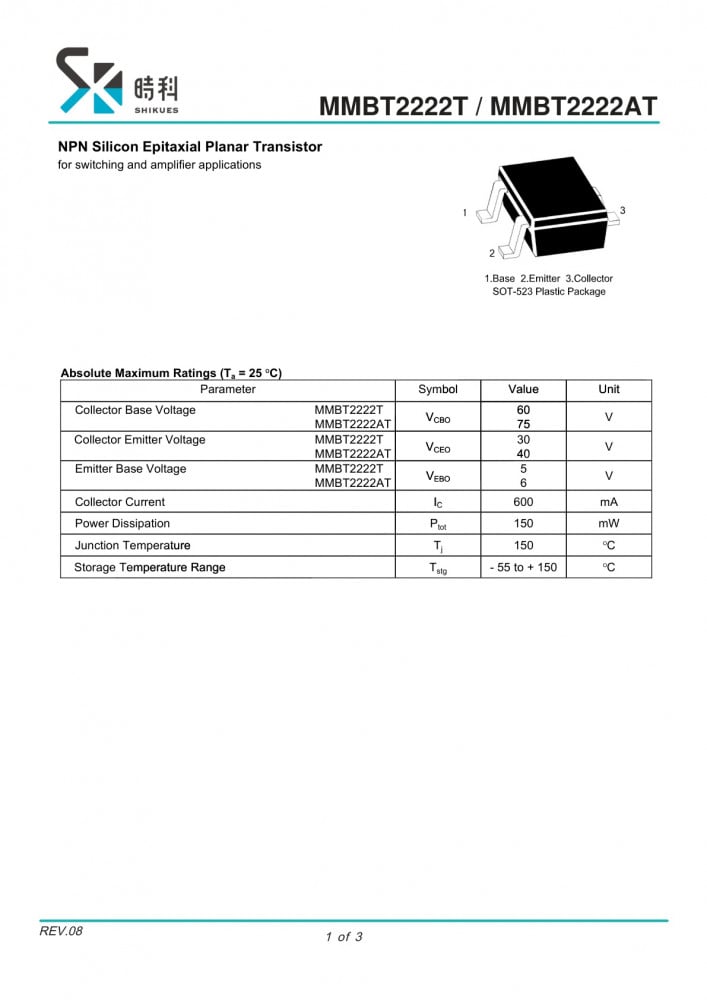 MMBT2222AT datasheet page 1