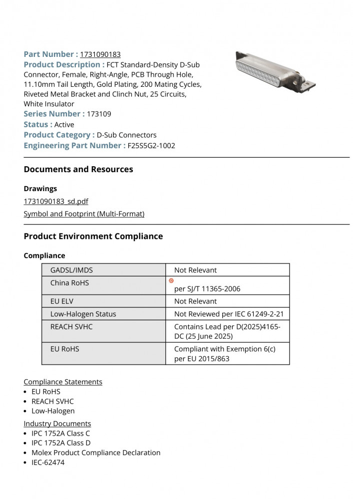 MOLEX 1731090183 technical document page 1