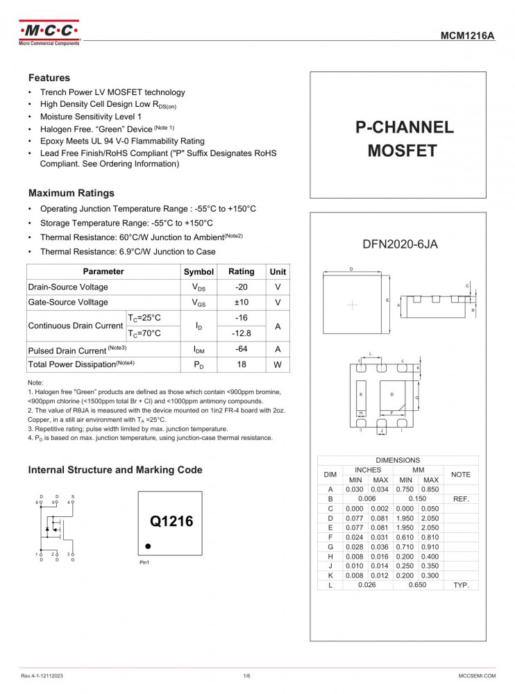 MCM1216A-TP datasheet page 1