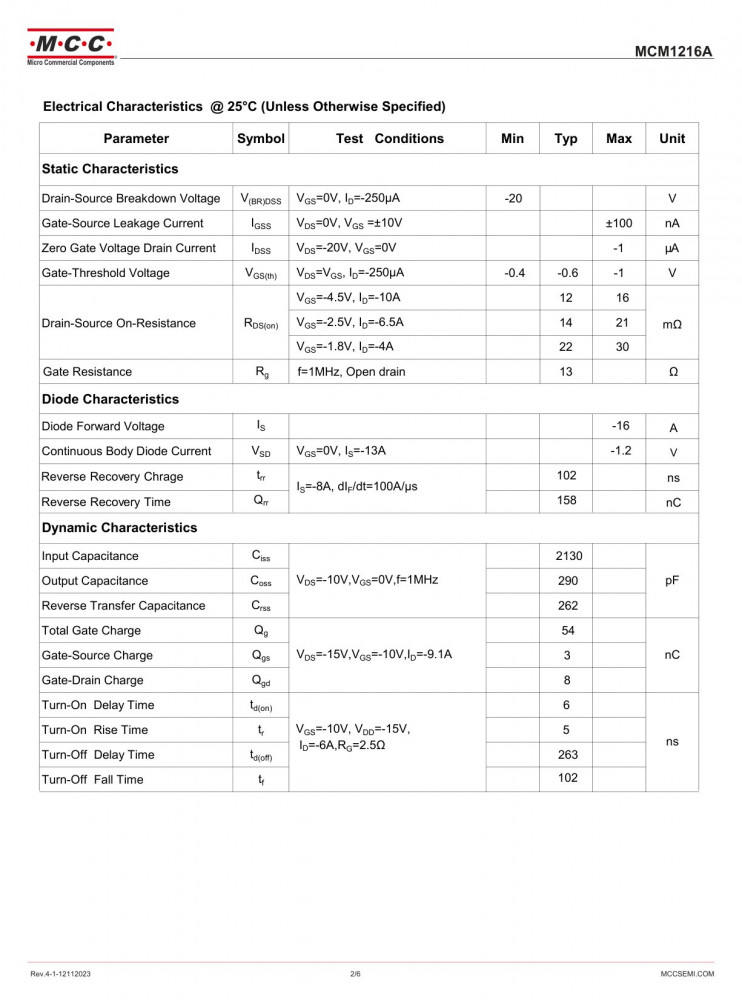 MCM1216A-TP datasheet page 2
