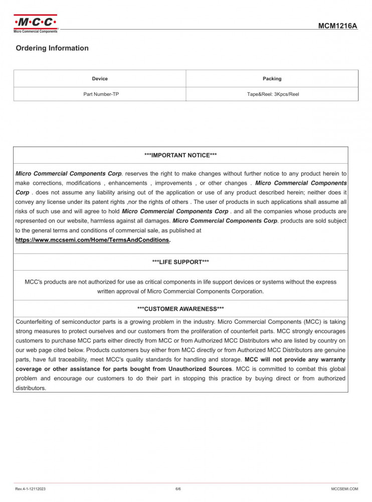 MCM1216A-TP datasheet page 6