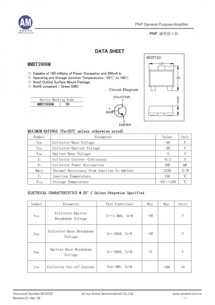 MMBT3906M datasheet page 1