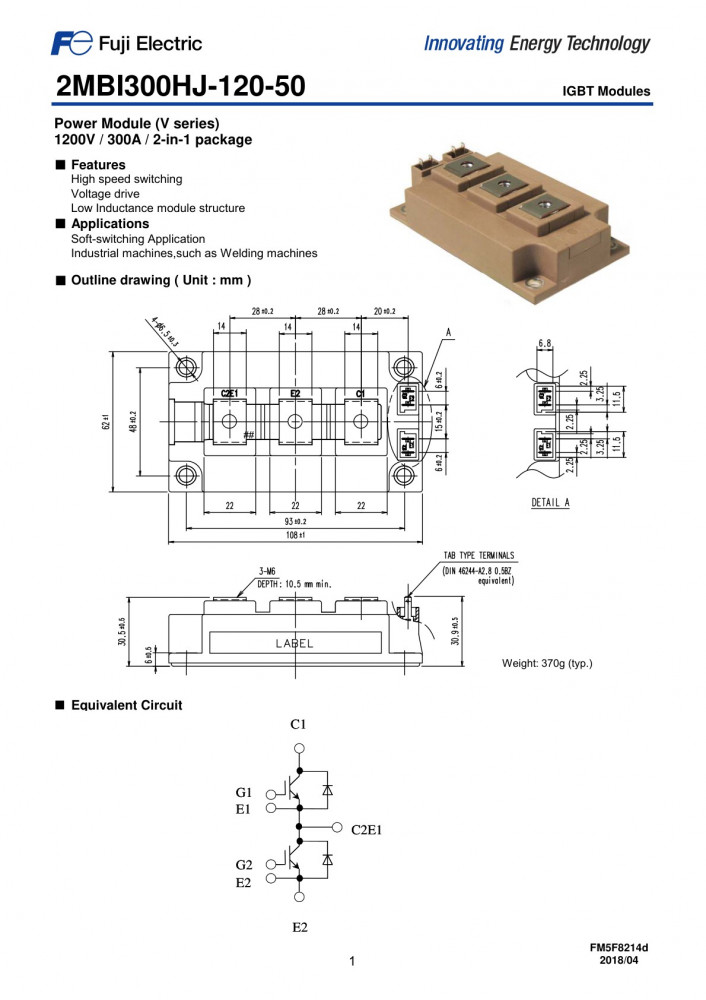 2MBI300HJ-120-50 technical document page 1