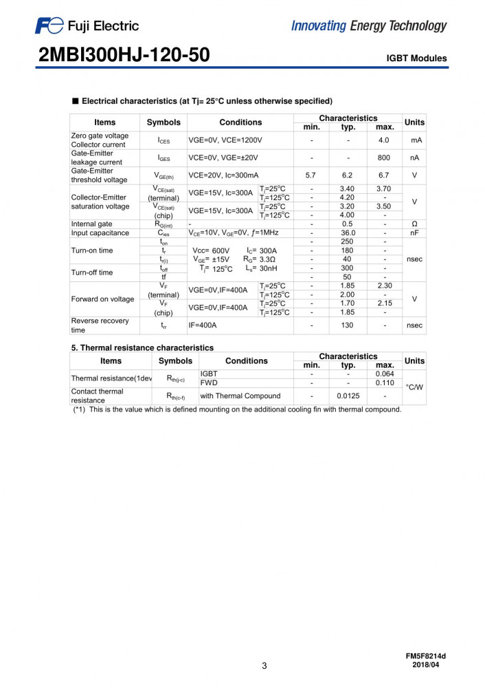 2MBI300HJ-120-50 technical document page 3