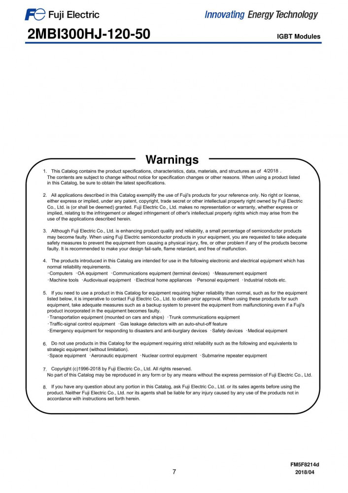 2MBI300HJ-120-50 technical document page 7