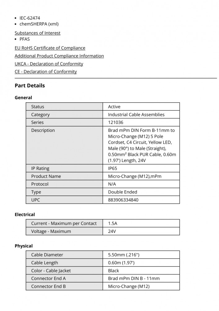 MOLEX M12 cordset drawing page 2