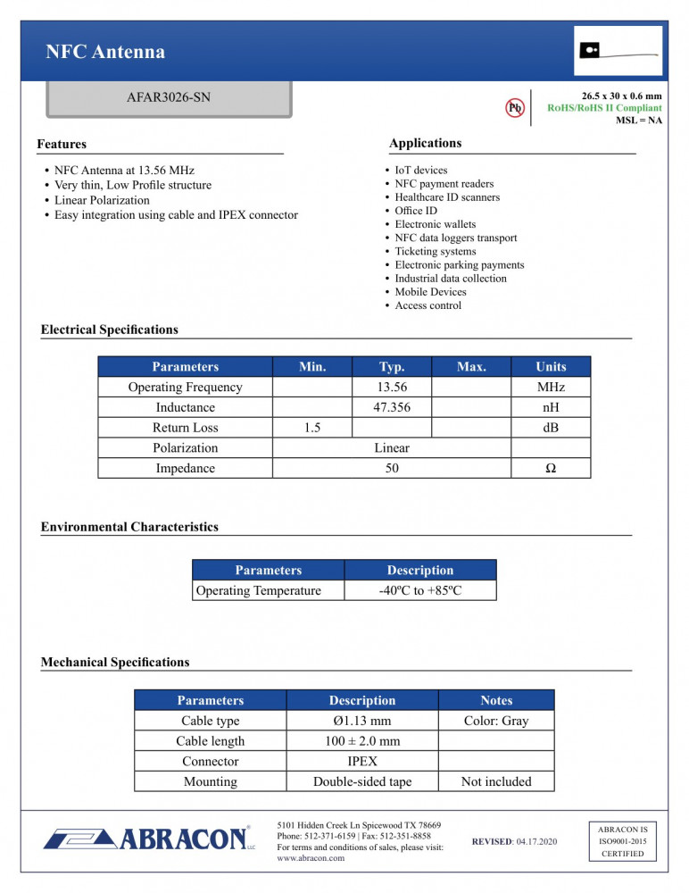 AFAR3026-SN technical document page 1