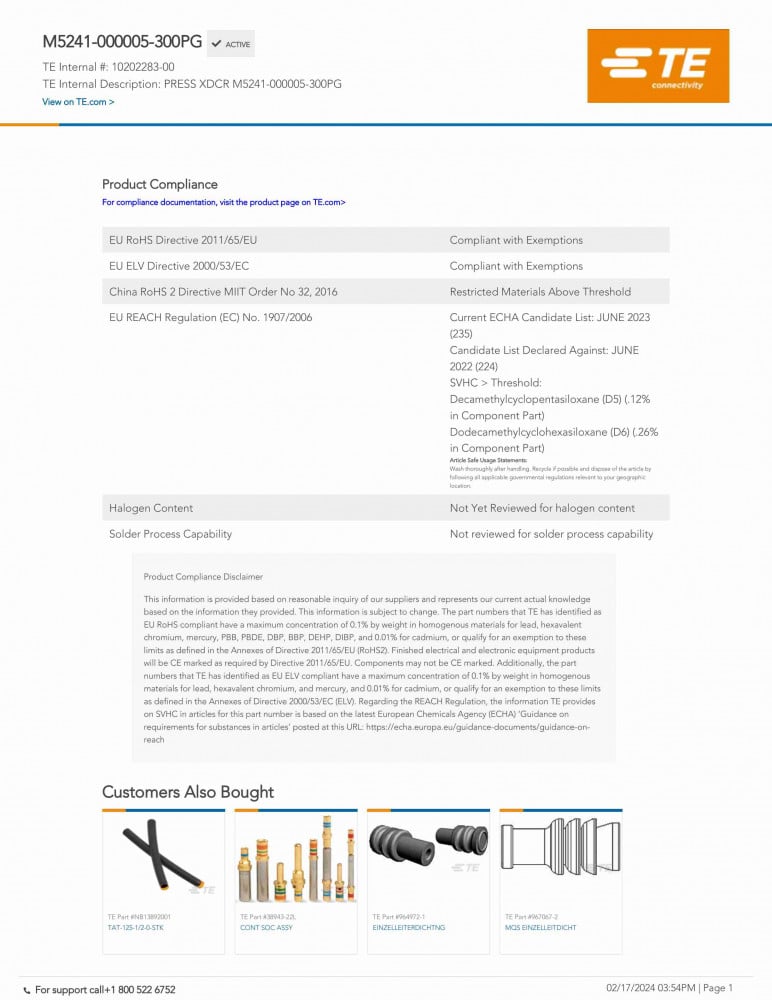 M5241-000005-300PG technical document page 1