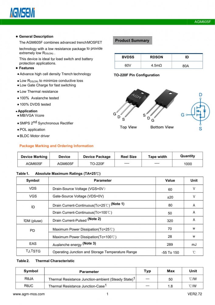 AGM605F datasheet page 1