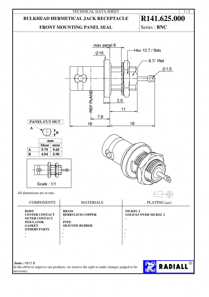 Radiall R141625000 technical document, page 1