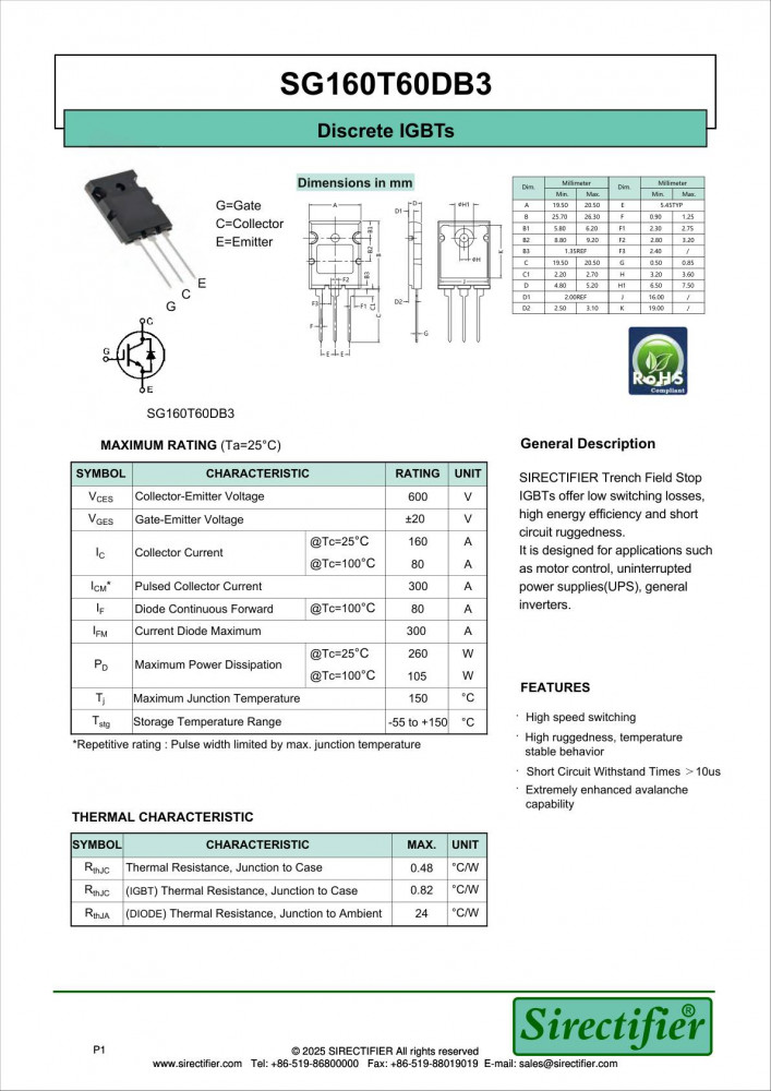 SG160T60DB3 datasheet page 1