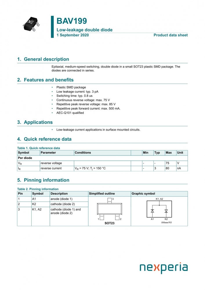 BAV199,215 datasheet page 1