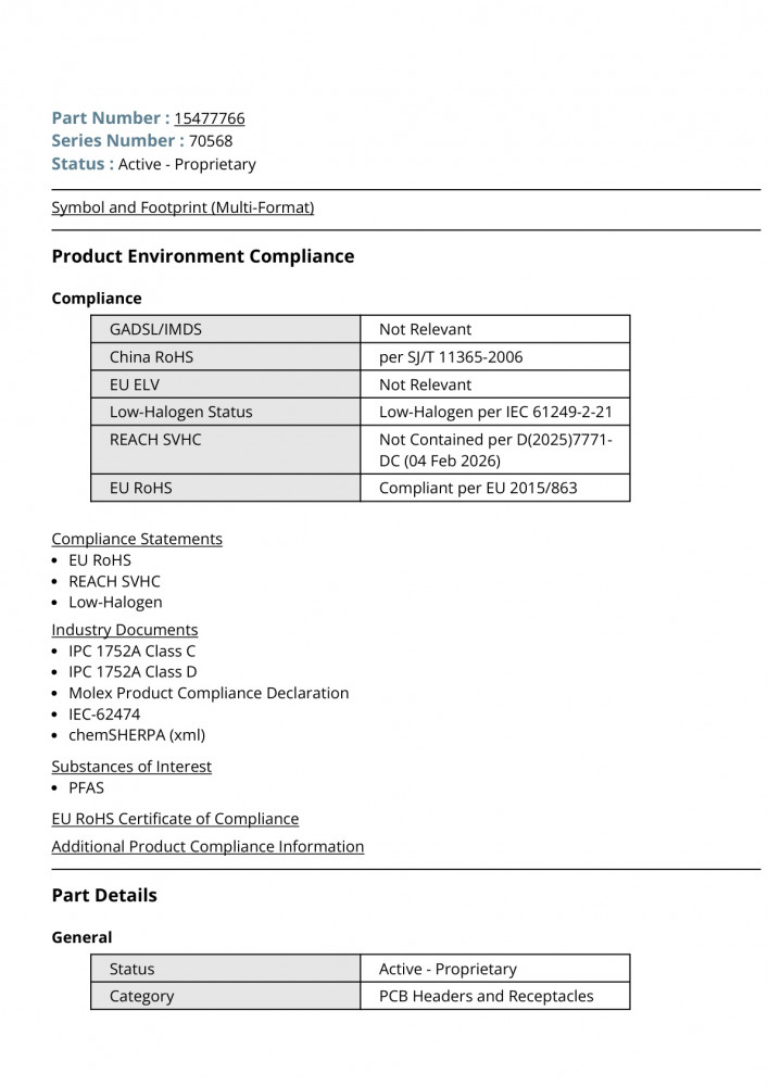 MOLEX 15477766 product document image 1
