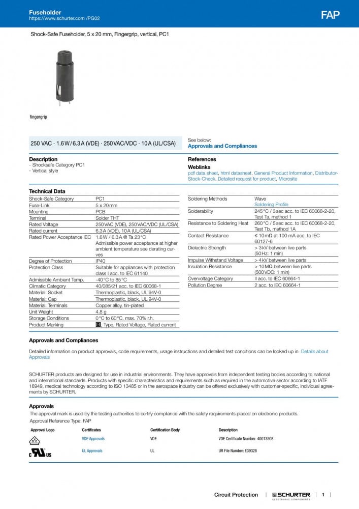 SCHURTER 0031.3601 datasheet page 1