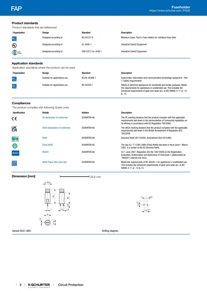 SCHURTER 0031.3601 datasheet page 2