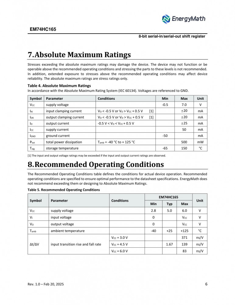 EM74HC165PW datasheet page 6