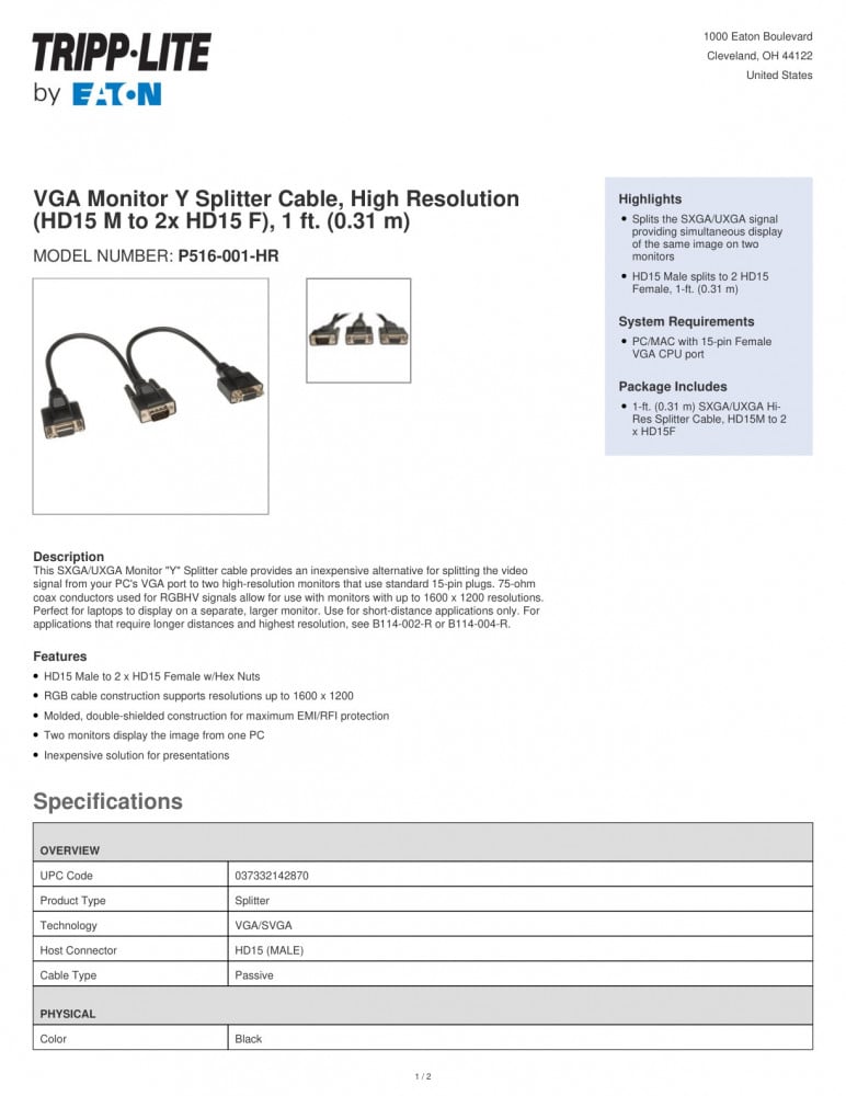 EATON P516-001-HR documentation page 1