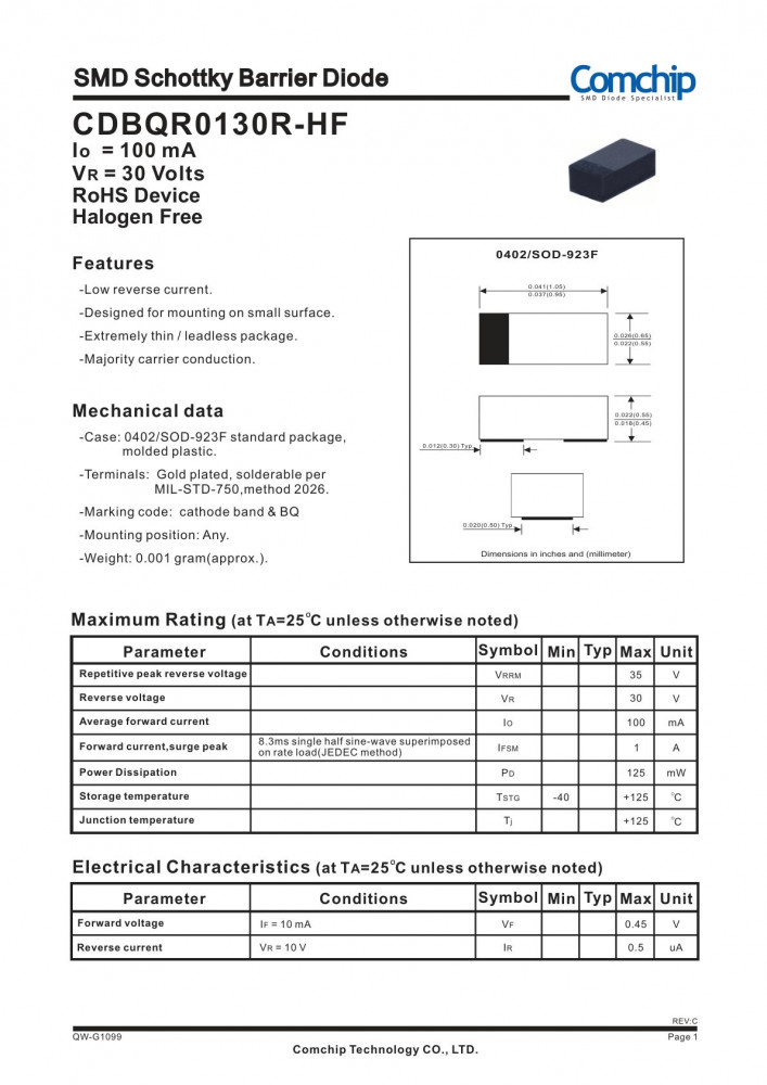 CDBQR0130R-HF datasheet page 1