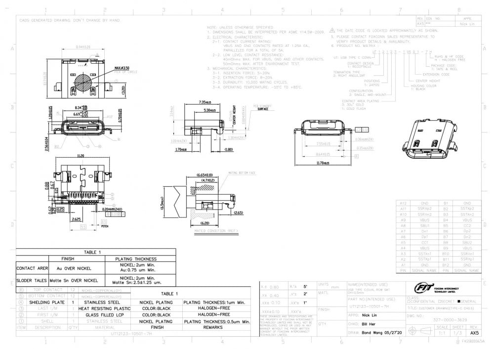FOXCONN UT12123-10501-7H technical document preview