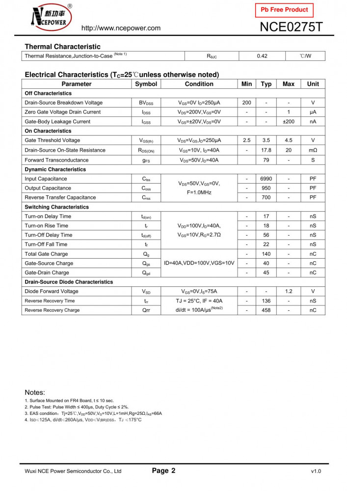 NCE0275T datasheet page 2