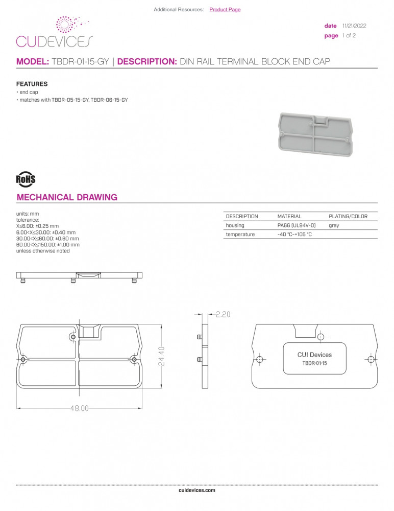 TBDR-01-15-GY technical document page 1