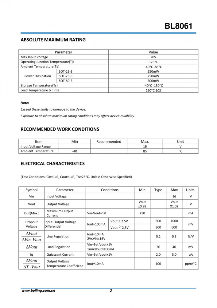 BL8061 datasheet page 3