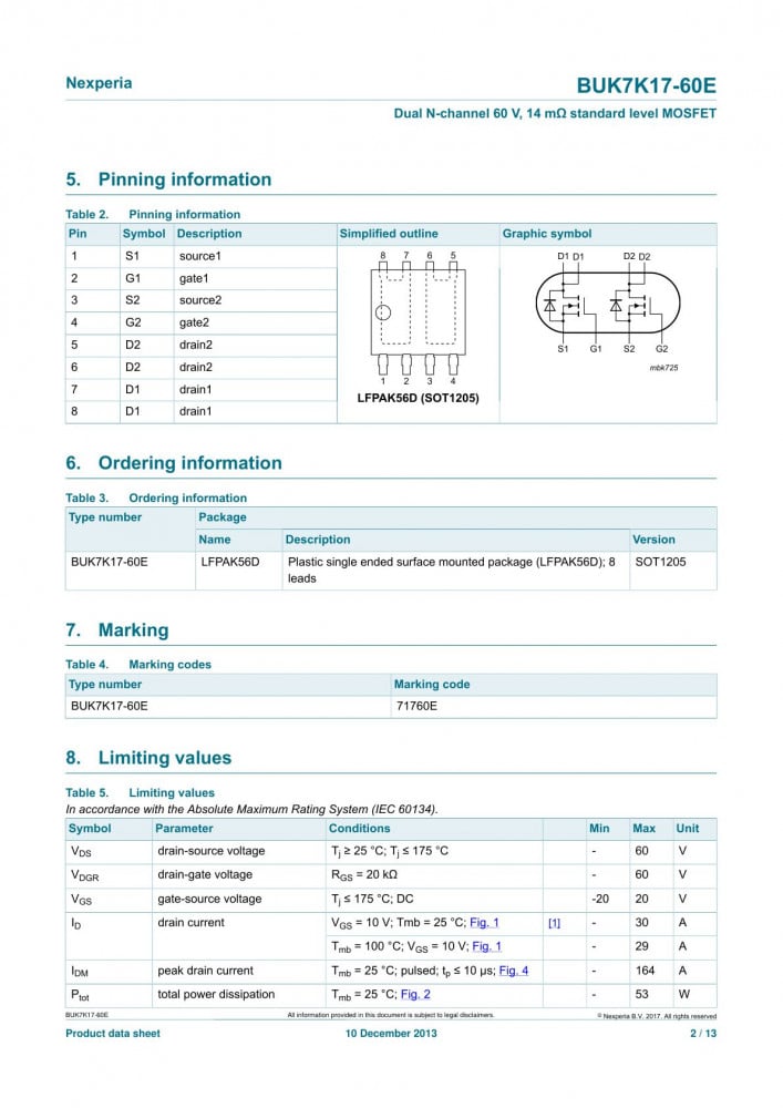 BUK7K17-60EX datasheet page 2