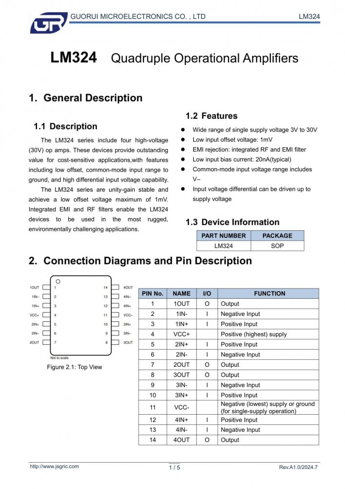 LM324NS14ARDQ datasheet page 1