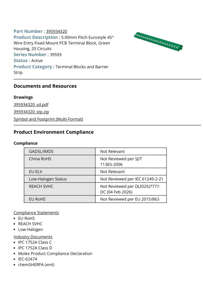 MOLEX 395934320 technical document, page 1