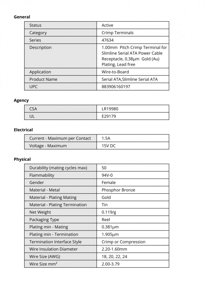 Technical document page 2 for MOLEX 476341002