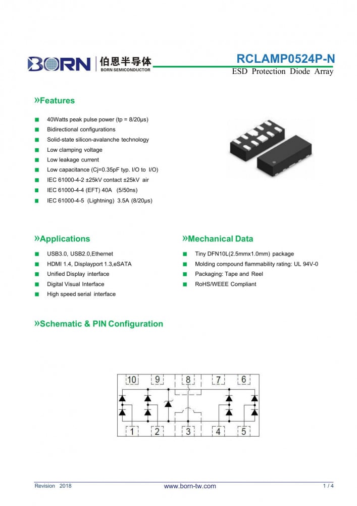 RCLAMP0524P-N datasheet page 1
