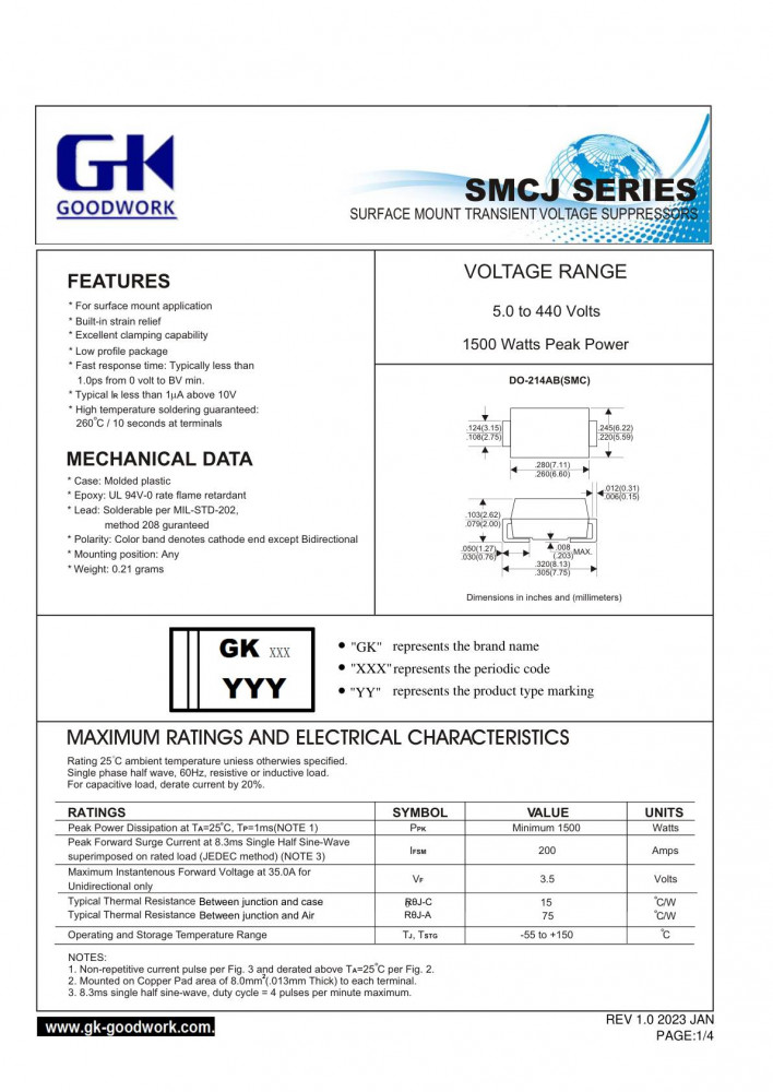 GOODWORK SMCJ series datasheet page 1