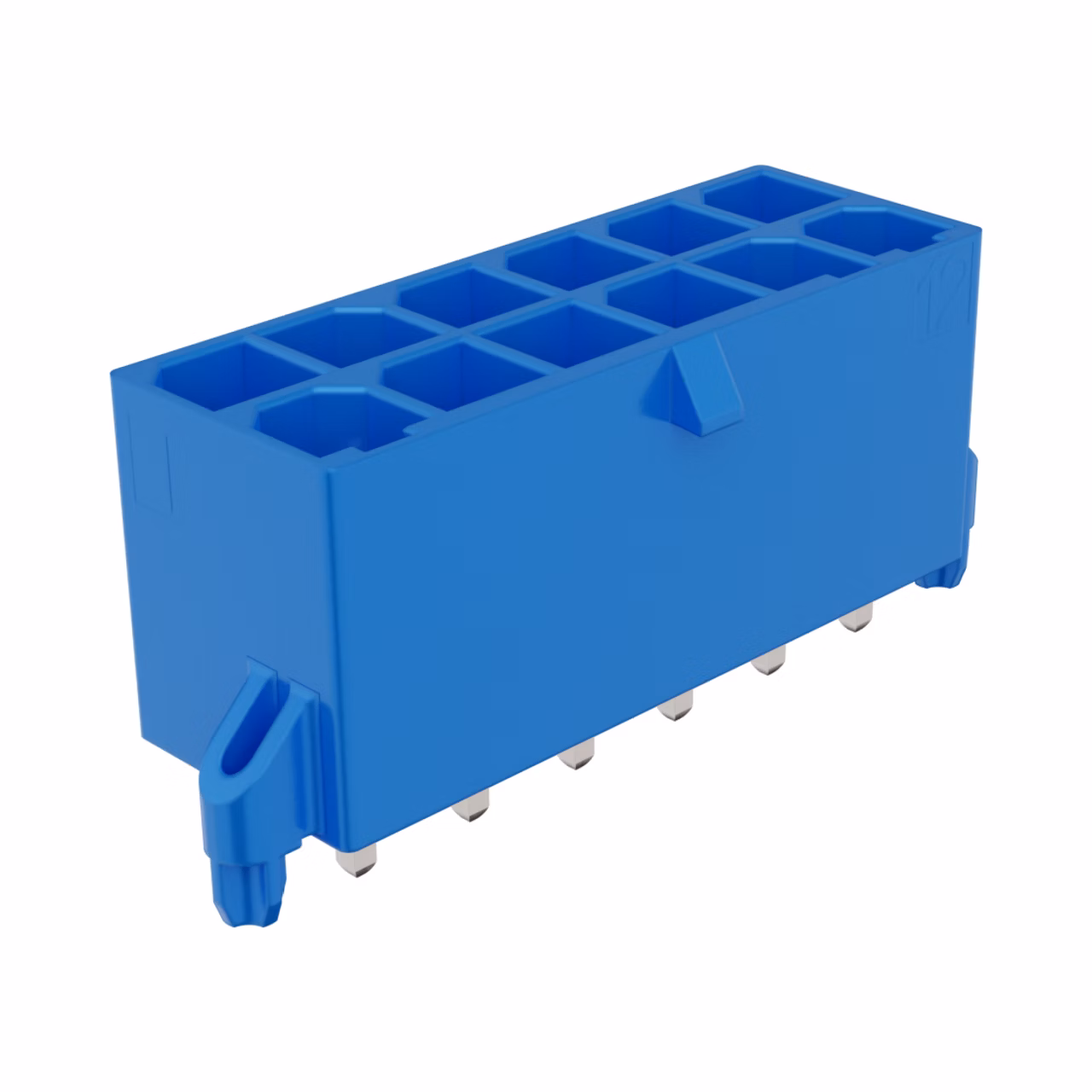 Mega-Fit ColorLock Vertical Header with Crush Pegs, 5.70mm Pitch, Through Hole, Dual Row, 12 Circuits, Matte Tin (Sn) Plating, 3.73mm Tail Length, Glow-Wire Capable, Tray, Blue for sale