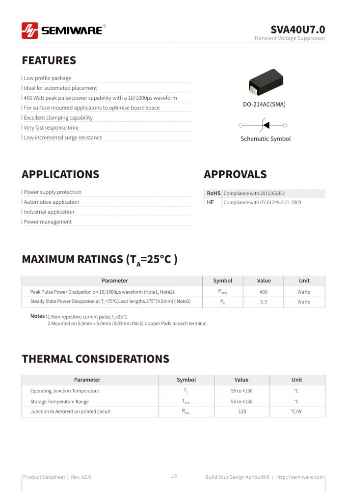 SVA40U7.0 datasheet page 1