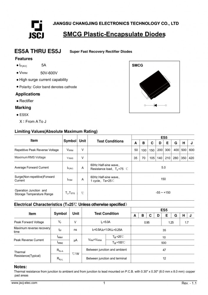 JSCJ ES5A datasheet page 1