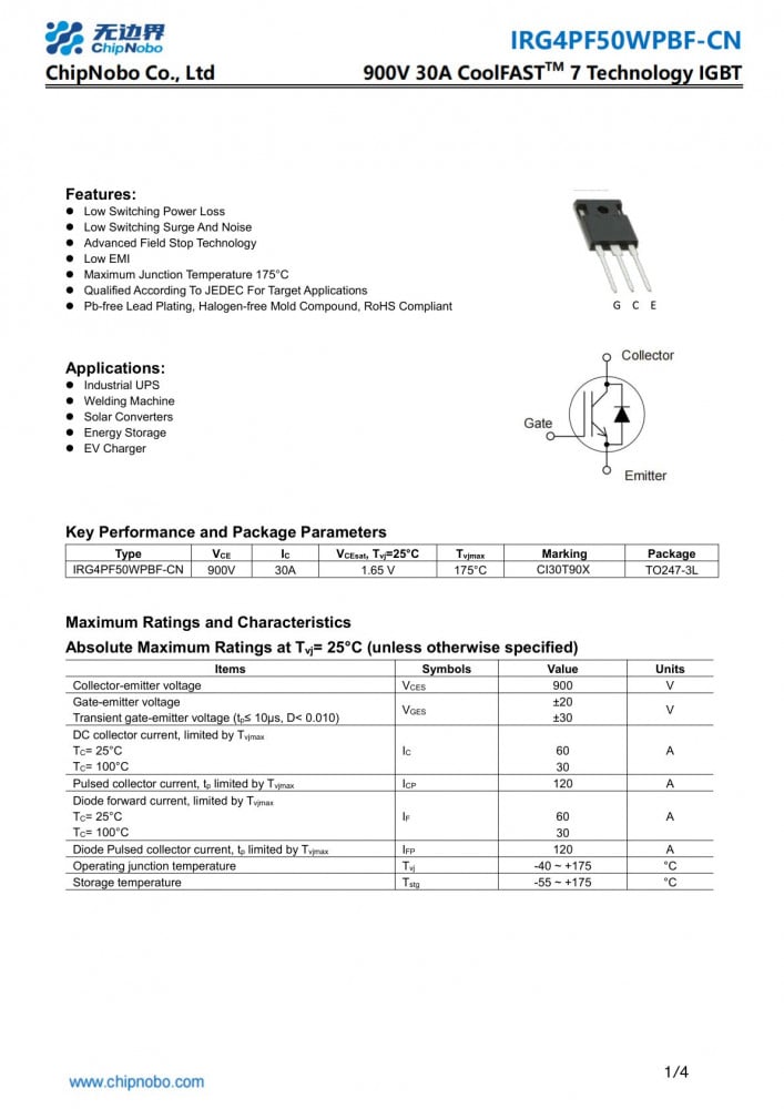 IRG4PF50WPBF-CN datasheet page 1