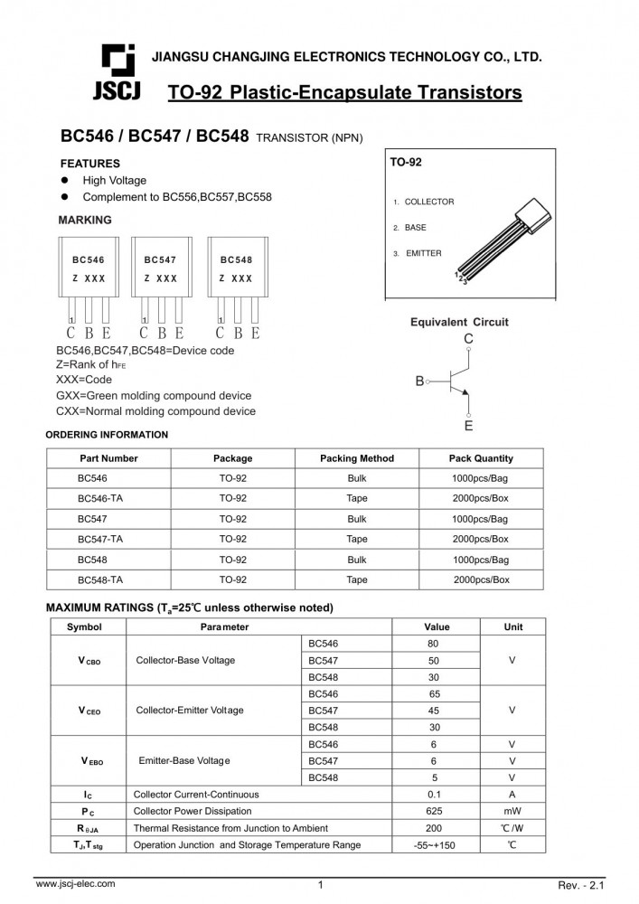 BC546 datasheet page 1