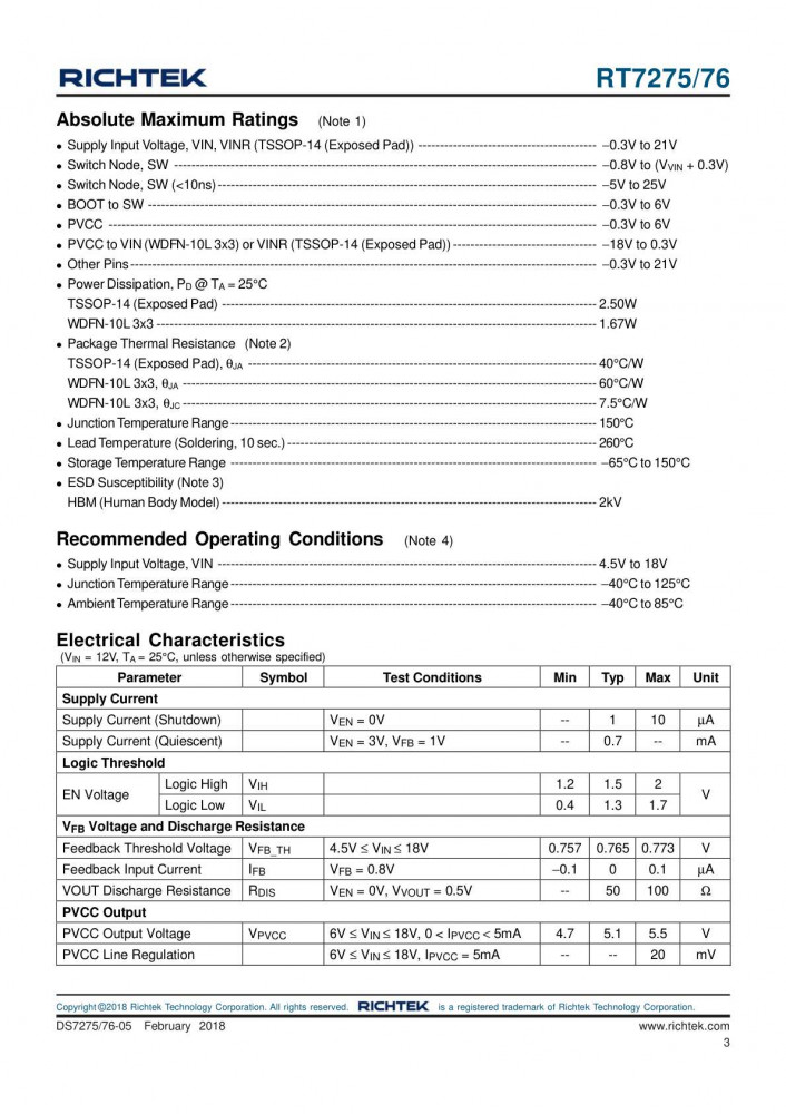 RT7275 RT7276 datasheet page 3