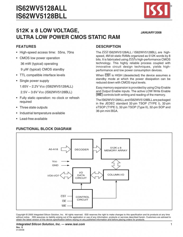 IS62WV5128BLL datasheet page 1