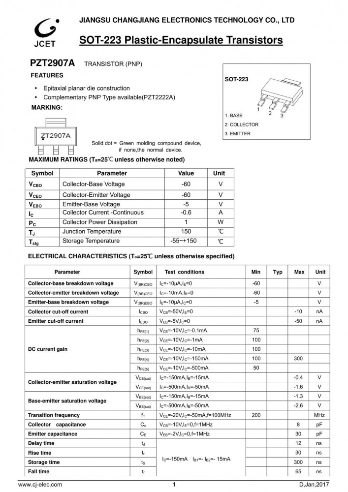 PZT2907A datasheet page 1