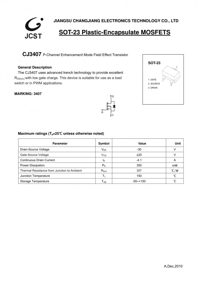 CJ3407 datasheet page 1