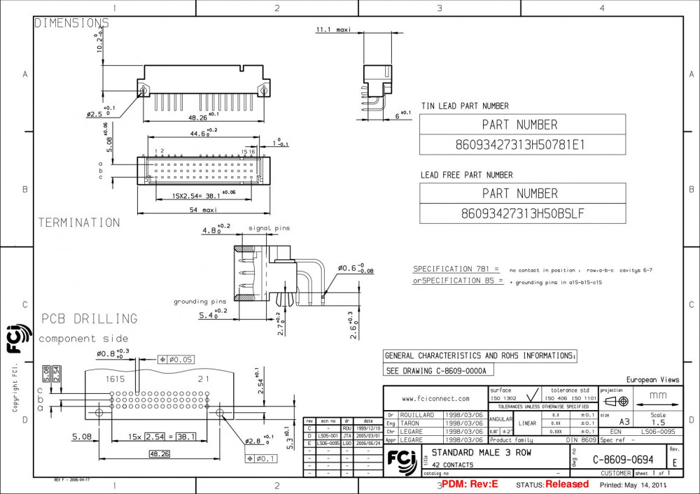 Amphenol 86093427313H50BSLF technical document preview